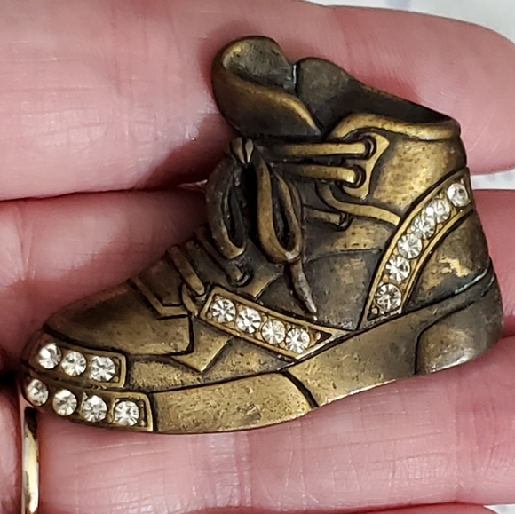 J.J. | Jewelry | Vintage Jj Jonette Bronze Tennis Shoe Brooch Bling ...